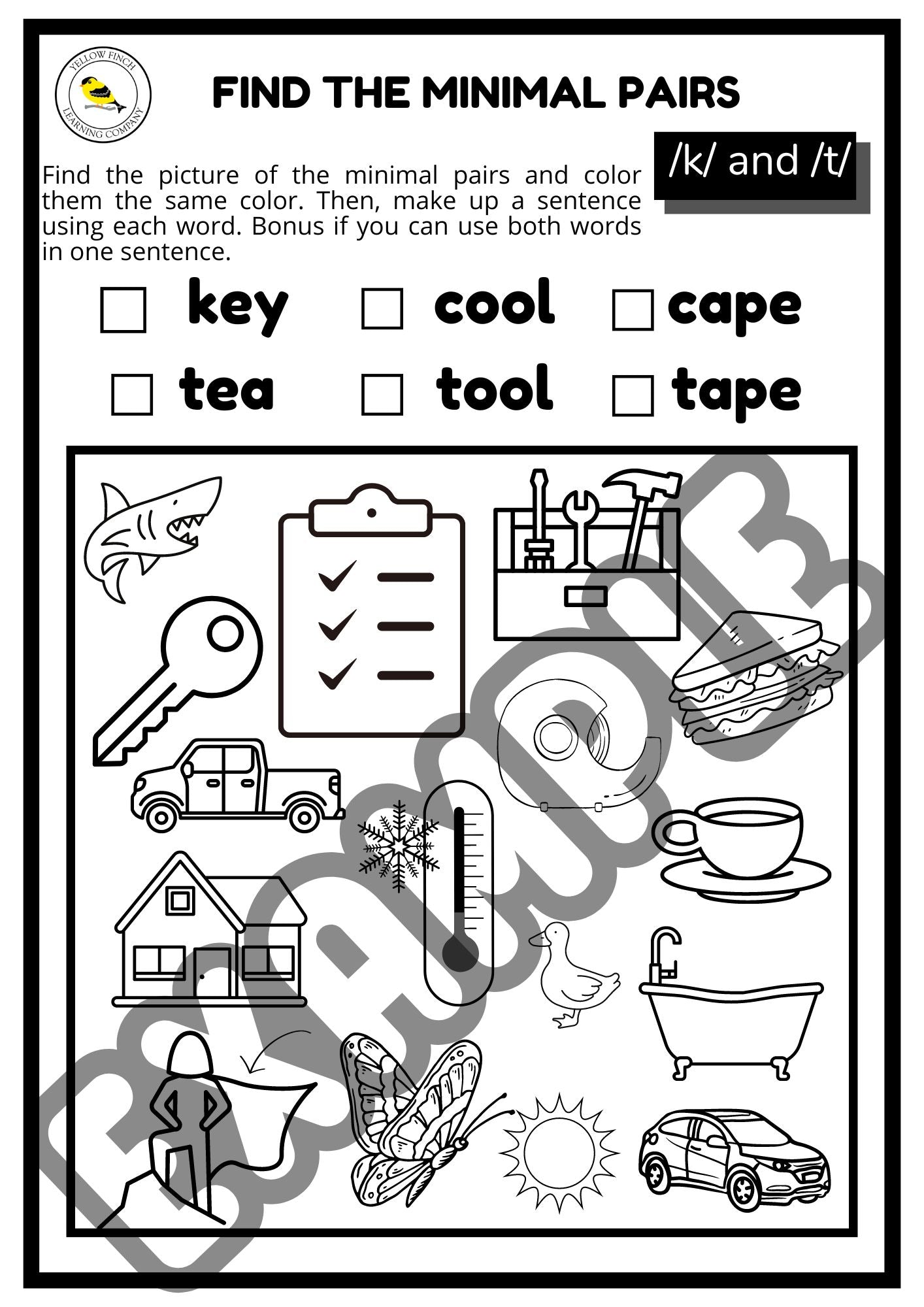 Minimal pairs K and G packet – Yellow Finch Learning