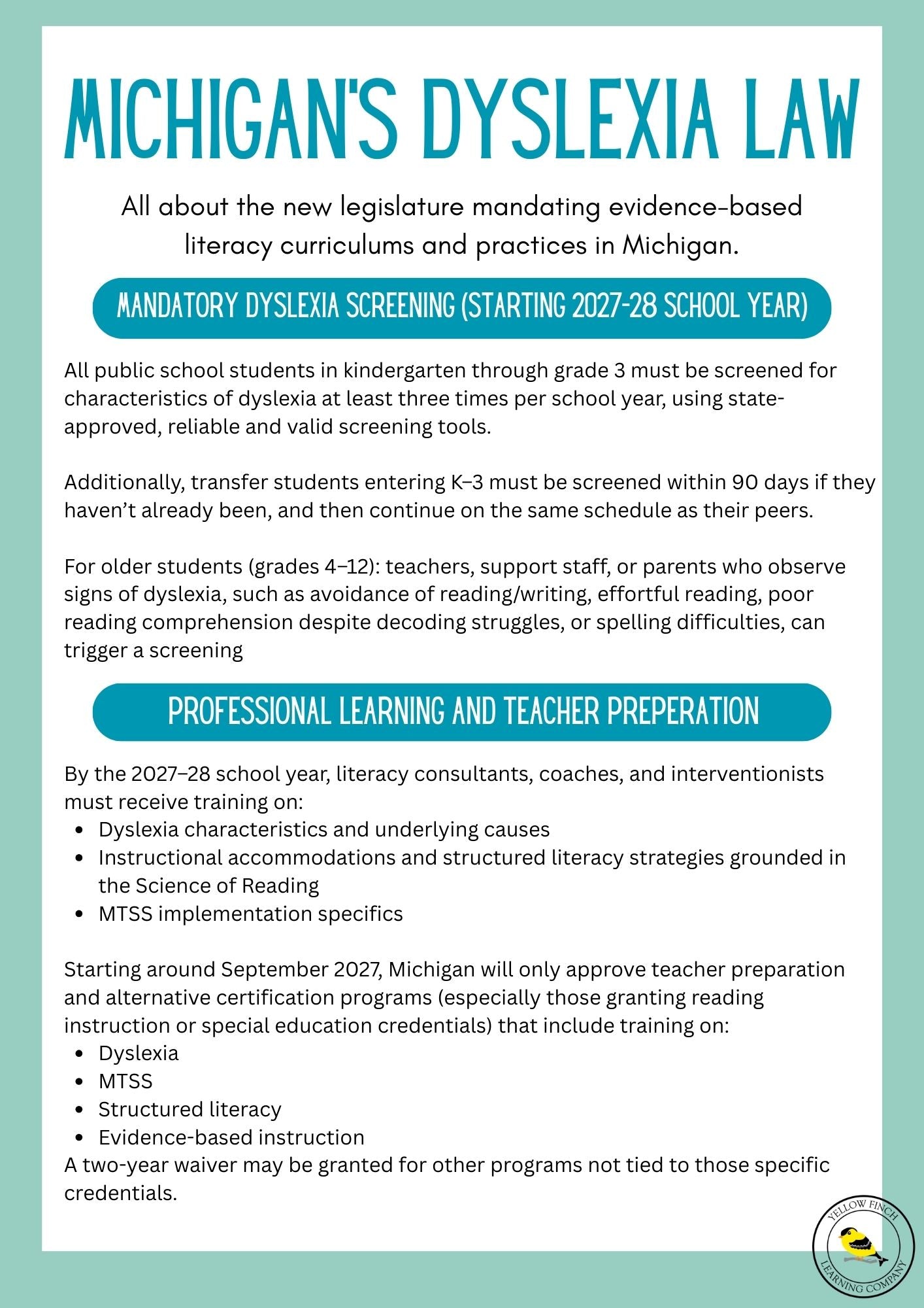 Michigan Dyslexia Law Handout – Yellow Finch Learning