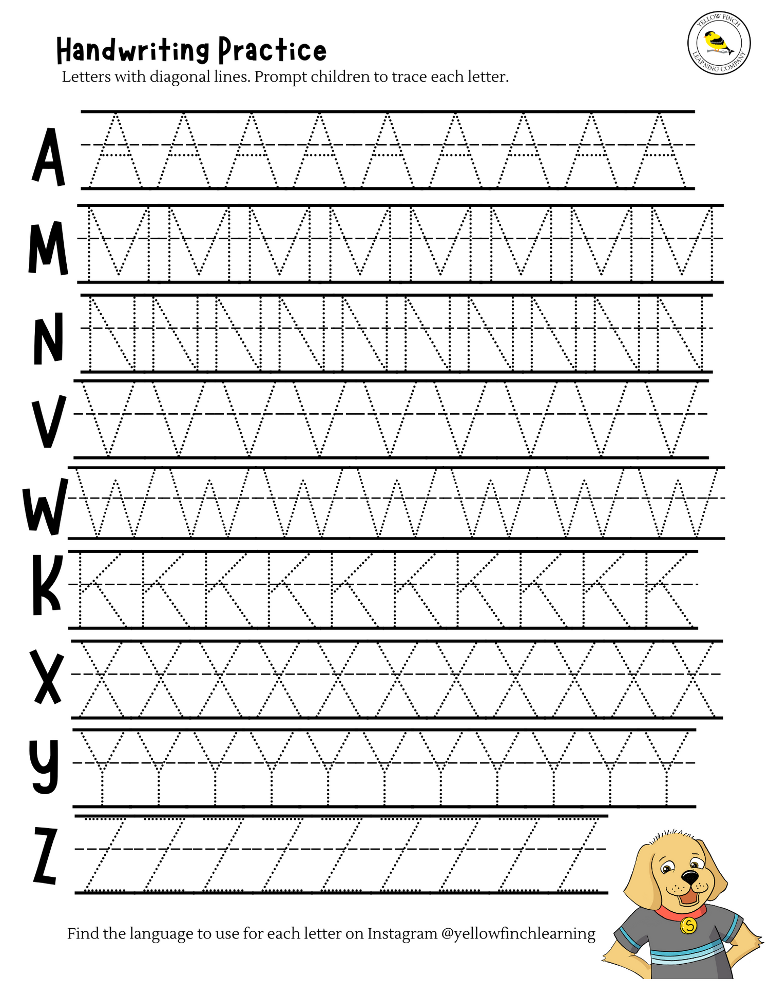 Handwriting Practice Slanted Lines- FREE DOWNLOAD – Yellow Finch Learning